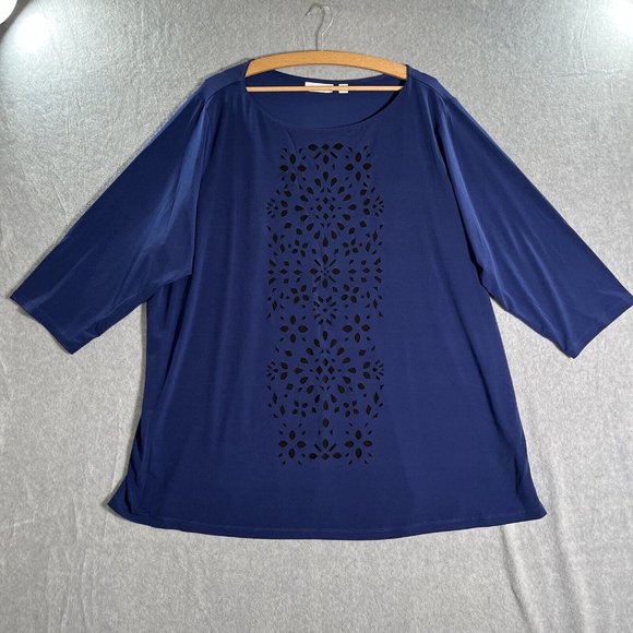 Susan Graver | Tops | Susan Graver Tunic Womens 3x Blue Cutout Long ...